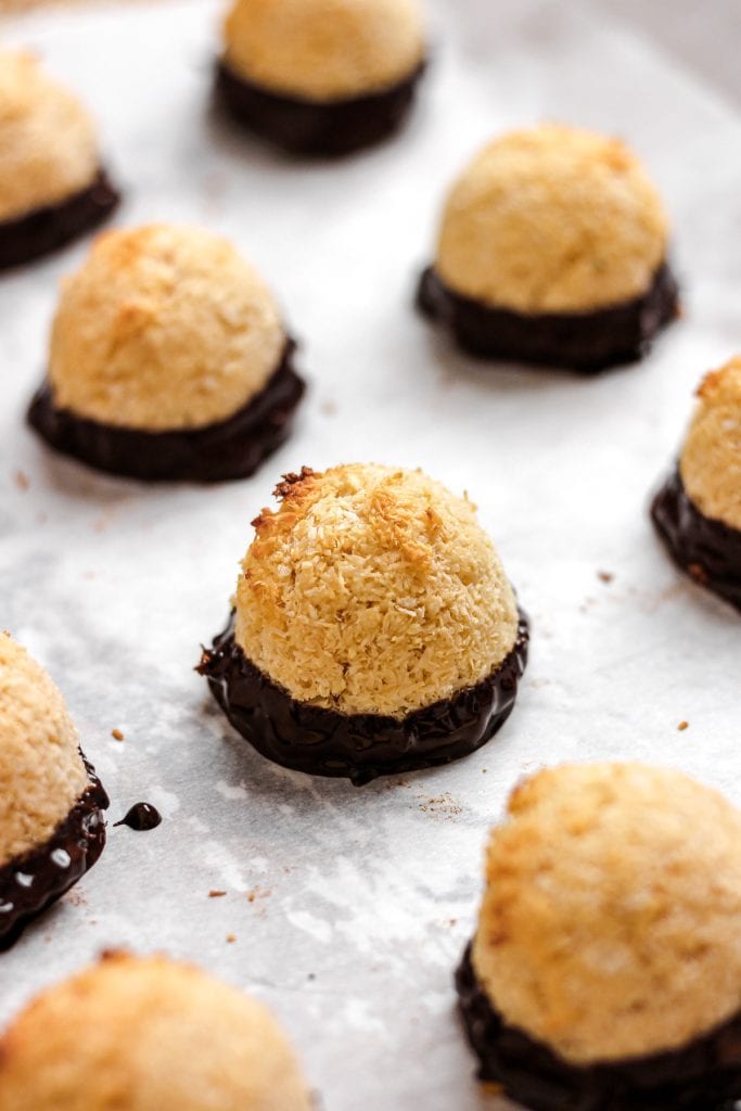 Easy Chocolate-Dipped Coconut Macaroons | Baked Abundance